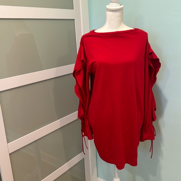 Zara | Tops | Zara Red Top Split Sleeve L Cotton Red | Poshmark